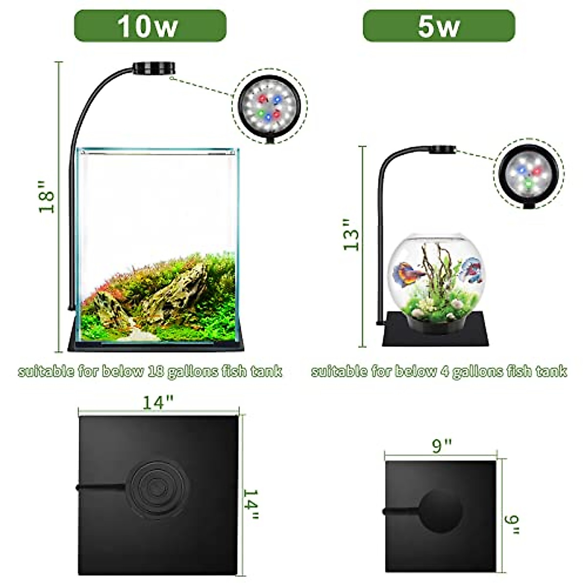 Yekavo Aquarium Light, Full Spectrum LED Fish Tank Grow Light with Timer, 5W Plants Terrarium Light with Metal Stand, for Betta Fish Bowl, Reptile Terrarium, Plant Landscape Tank, Potted Plants
