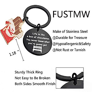 FUSTMW Movie Inspired Keychain Movie Lover Gifts Life is Like a Box of Chocolates Keychain Inspiration Jewelry Gift (black)
