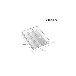 mDesign Plastic 6-Section Compact In-Drawer Utensil Storage Organizer Tray for Kitchen, Pantry; Holder for Silverware, Cutlery, Flatware, Large & Small Utensils, Spoon, Fork - Ligne Collection - Clear
