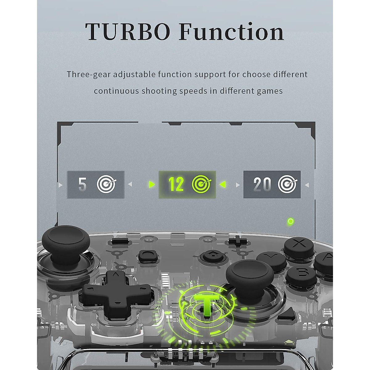 Switch Controller, Pro Controller for Switch/Switch Lite/Switch OLED, Adjustable Turbo, Vibration Motion, Gyro, Transparent