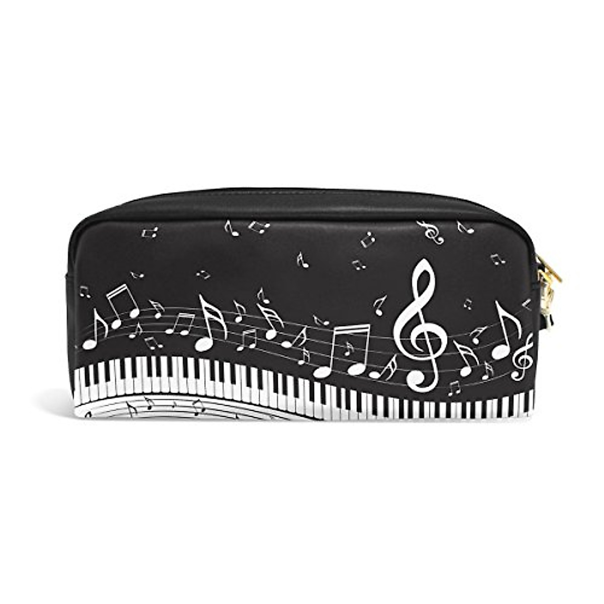 ALAZA Black Music Note Piano PU Leather Pen Pencil Case Pouch Case Makeup Cosmetic Travel School Bag