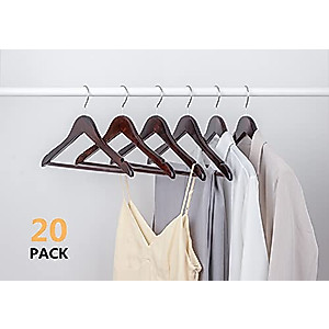 Amber Home 15" Walnut Wooden Clothes Hangers for Woman 20 Pack, Teenager Clothing Hangers for Shirt Jacket, Solid Wood Dress Coat Hangers with Non Slip Pants Bar (Walnut, 20)