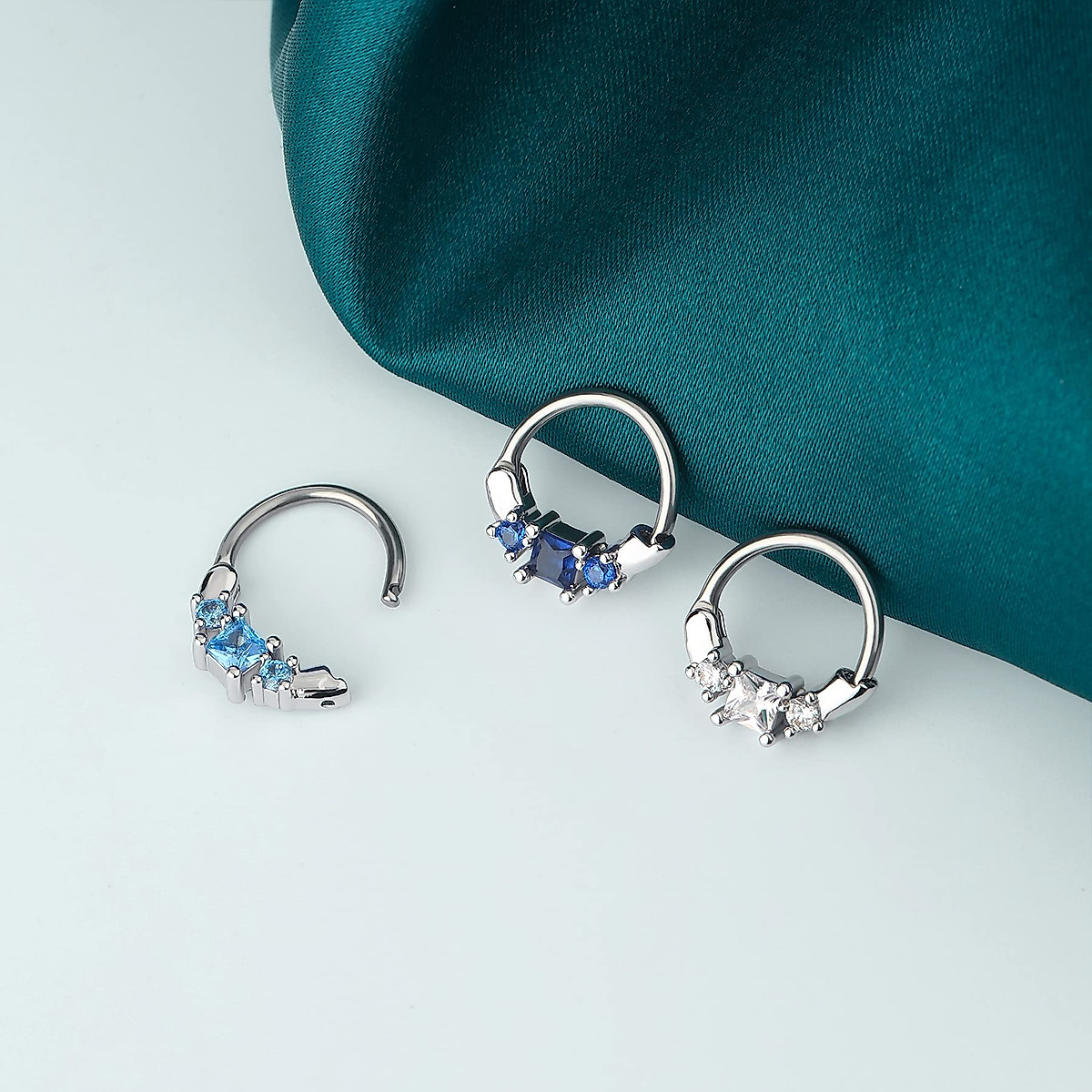 COCHARM 16g Silver 8mm Clicker Septum Rings Clear CZ Diamond Sparkling Daith Earrings Jewelry for Women Men