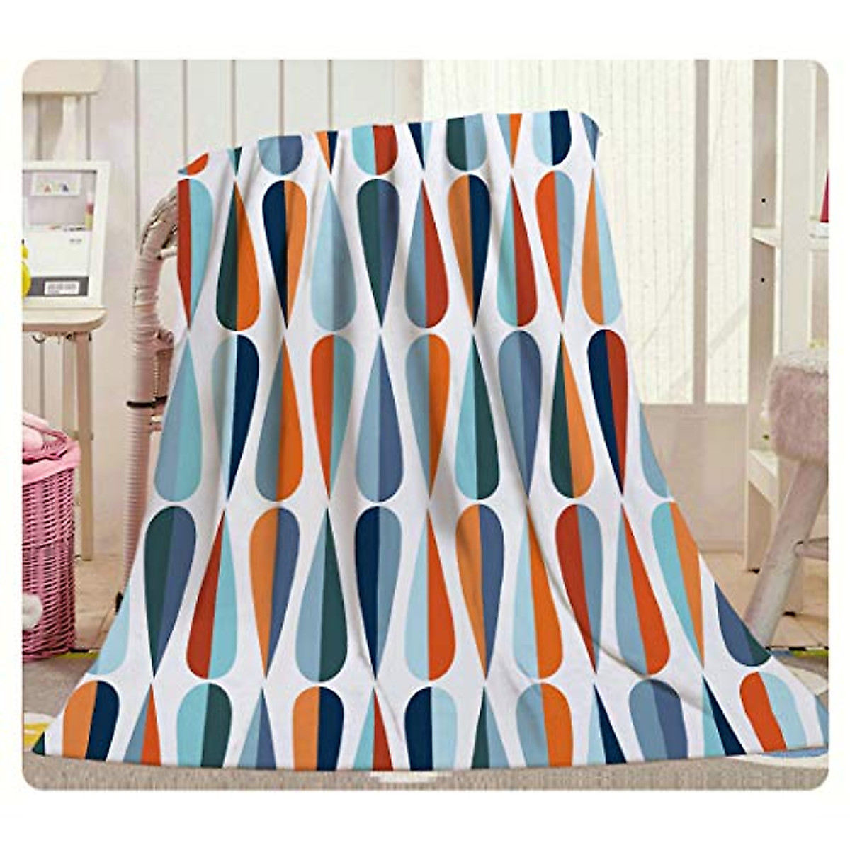 Swono Drop Shapes Throw Blanket,Mid-Century Modern Style Retro Seamless with Drop Shapes in Tones Thorw Blanket Soft Warm Decorative Blanket for Bed Couch Sofa Office Blanket 30"X40"