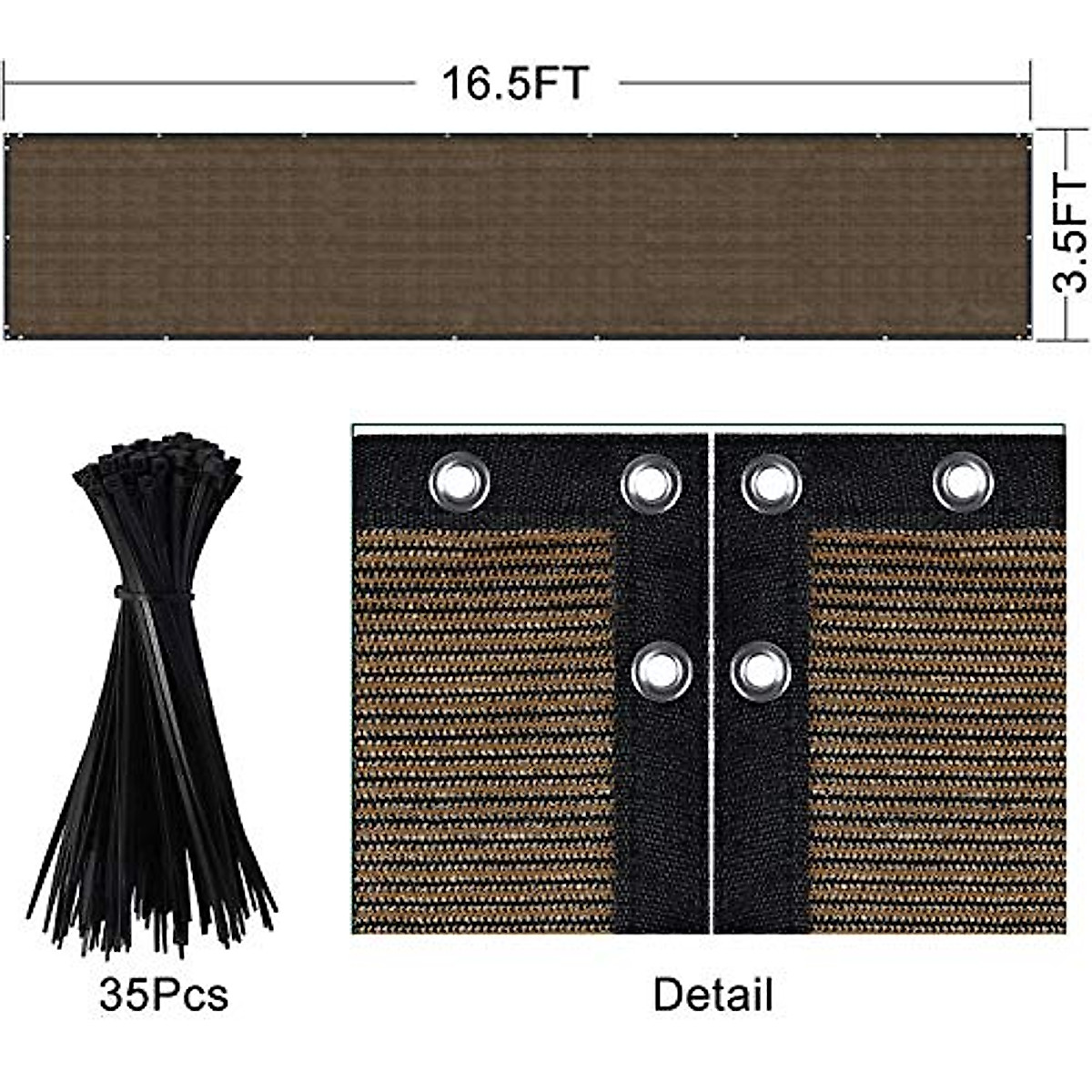 DearHouse Balcony Privacy Screen Shield Cover, 3.5ft x16.5ft, Includes 35 pc Cable Ties for Porch Deck Outdoor Backyard Patio