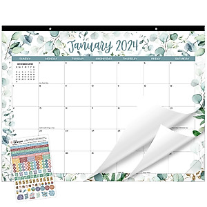 bloom daily planners 2024 Desk Calendar - 21" x 16" Large Monthly Organizer Pad with Stickers (January 2024 - December 2024) Desktop Blotter - Greenery