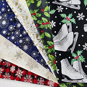 PUMCRAFT Sewing Fabric 6pc 32cm x 25cm Glitter Christmas Skating Snowflakes X'Mas Silver Stamping Vivid Bundle Cotton Fabric Patchwork Tissue Telas DIY - 6pcs 32cm X 25cm Fabric Patchwork Craft
