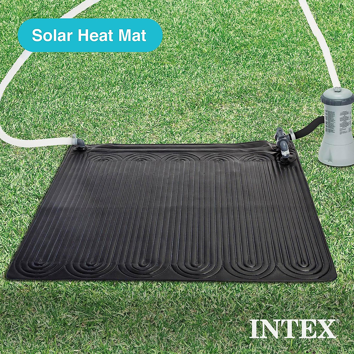 Intex 47'x47' Solar Pool Water Heater Mat for 8,000 Gallon Above Ground Swimming Pool with Hose Attachment 2 Adaptors and Bypass Valve, Black (3-Pack)
