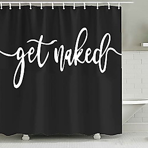 Zengmei 70x70 inches Shower Curtain Set Funny Quote Durable Waterproof Polyester Shower Curtain Bathroom Bath Decor Cloth Fabric + 12 Hooks(Black)