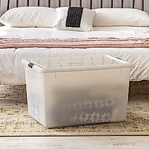 IRIS USA 132 Quart/36 Gal. Stackable Plastic Storage Bins with Lids and Latching Buckles, 3 Pack - Pearl, Containers with Lids, Durable Nestable Closet, Garage, Totes, Tubs Boxes Organizing