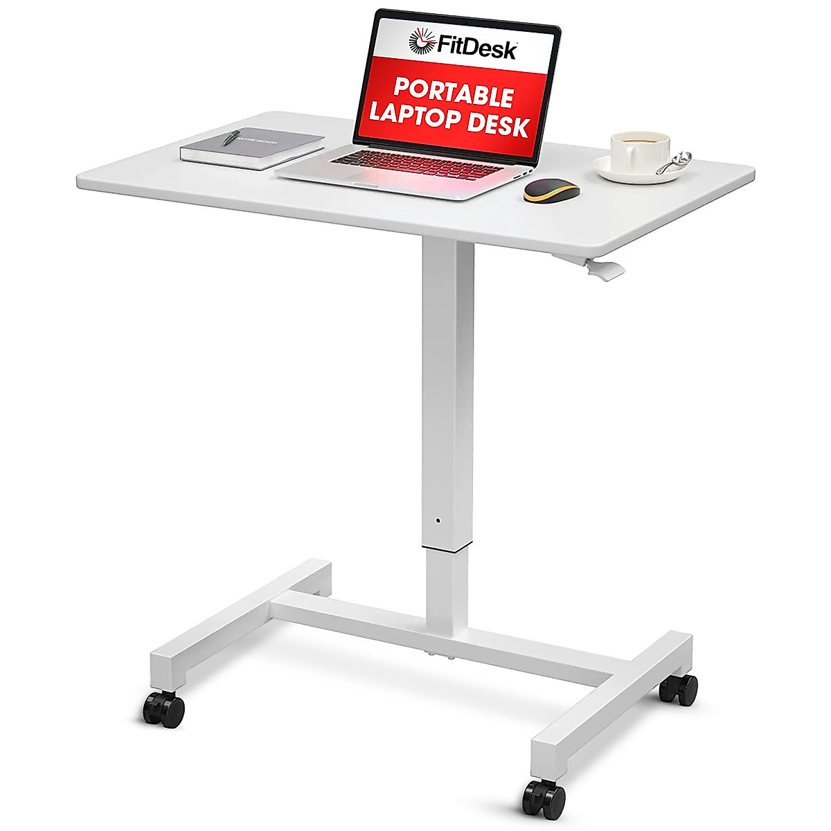 FitDesk Adjustable Desk- Height Adjustable Laptop Desk- Stand Up Desk- Pneumatic Standing Desk- Portable Desk for Laptop- Adjustable Mobile Desk- Portable Office Desk for Home Office- White, 27"