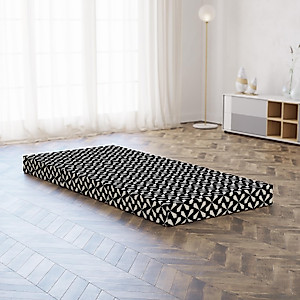 Ambesonne Abstract Foldable Mattress, Monochrome Geometric 70's, 74.8" x 35.4", Eggshell and Dark Brown