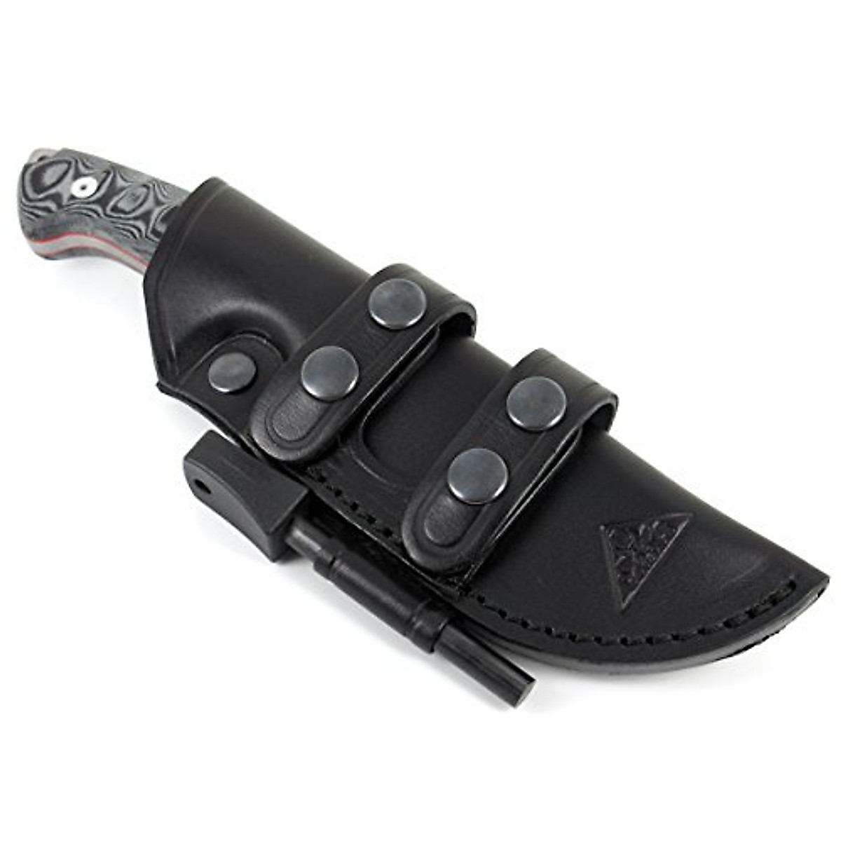 AXARQUIA-Black Premium Outdoor/Survival/Hunting/Tactical Knife - Micarta bi-Color Handle, Stainless Steel MOVA-58, Genuine Leather Multi-Position Sheath + Firesteel. Made in Spain.