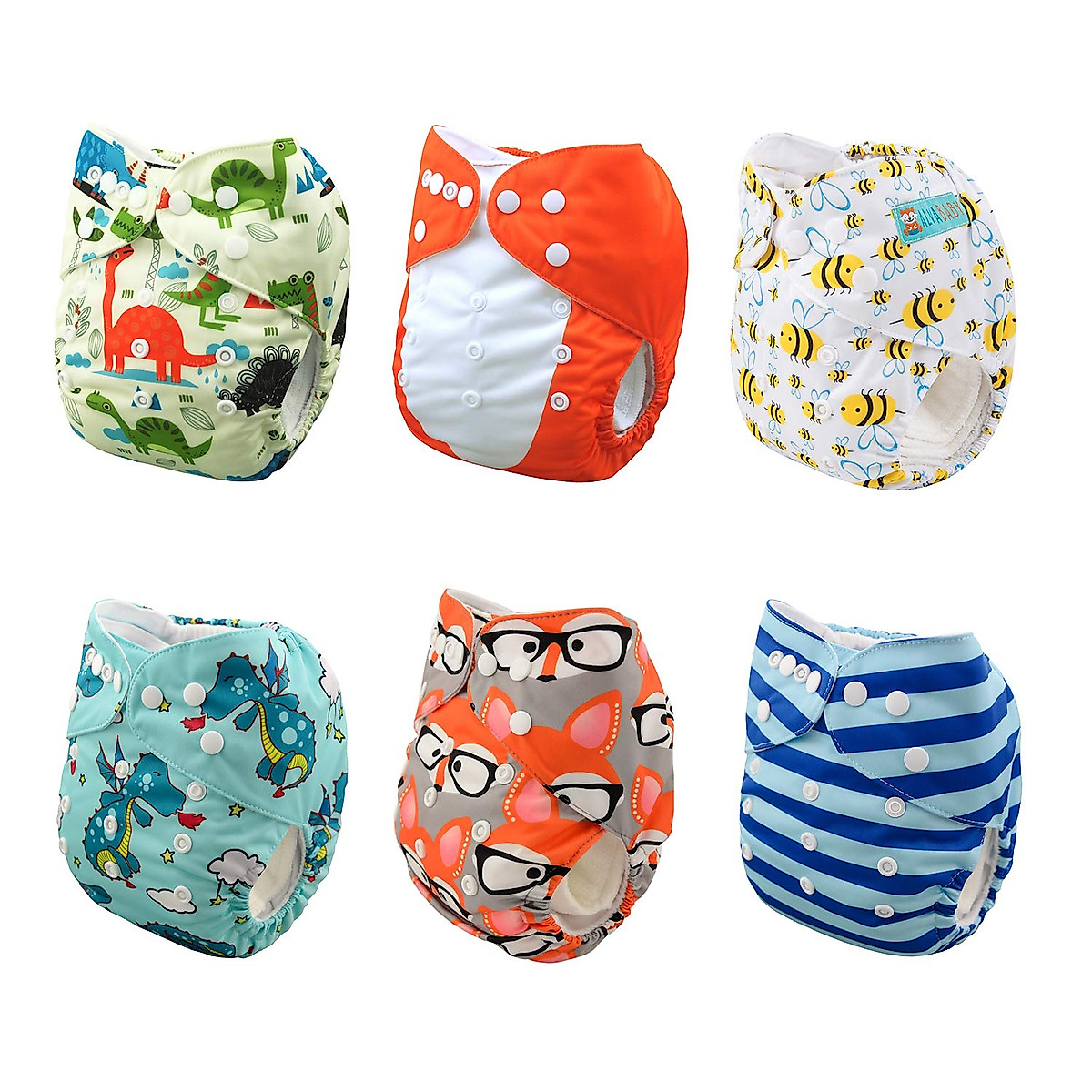 ALVABABY 6 Pack Cloth Diaper with 12 Inserts One Size Adjustable Washable Reusable Diaper Cover for Baby Girls and Boys