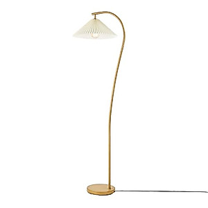 Globe Electric Novogratz x 61000043 Novogratz x Globe 62" Floor Lamp, Faux Wood Finish, White Pleated Fabric Shade, Pivot Joint on Shade, in -Line On/Off Foot Switch, Black Cord, Reading Lamp