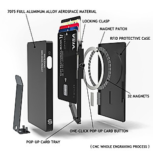 MagSafe Magnetic Card Wallet for iPhone 12/13/14 Series - Slim Metal Card Holder with Money Clip and Pop-Up Function