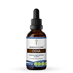 Secrets of the Tribe OSHA Tincture Alcohol-Free Extract, High-Potency Herbal Drops, Tincture Made from Responsibly farmed OSHA Ligusticum porteri Respiratory System Health 2 oz