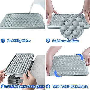Miaowoof Mini Ice Cube Trays, 0.6in Small Maker for Freezer Easy Release, 104x4 PCS Ball Mold with Bin & Scoop, Tiny Tray Crushed Chilling Drinks Coffee Juice Cocktail