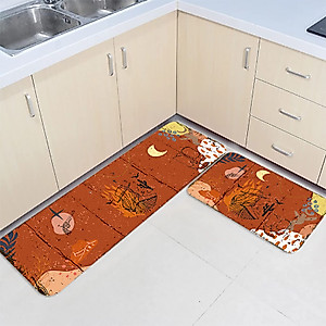 ZOE GARDEN Vintage Boho 2 Pcs Kitchen Rug Set, Non-Slip Kitchen Mats and Rugs Comfort Floor Door Mat Doormat, Old World Western Cowboy Abstract Plant Throw Bath Runner Rug Mat Extra Long