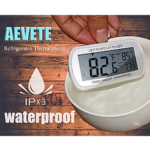 AEVETE 8 Pack Waterproof Digital Refrigerator Thermometer Large LCD, Freezer Room Thermometer with Magnetic Back, No Frills Easy to Read