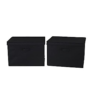 Household Essentials Wide Fabric Storage Bins with Lids, Black, Set of 2
