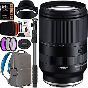 Tamron 28-200mm F/2.8-5.6 Di III RXD Lens Model A071 for Sony E-Mount Full Frame Mirrorless Cameras Bundle with Deco Gear Photography Backpack Case + Filter Kit + 64GB Card + Monopod + Accessories