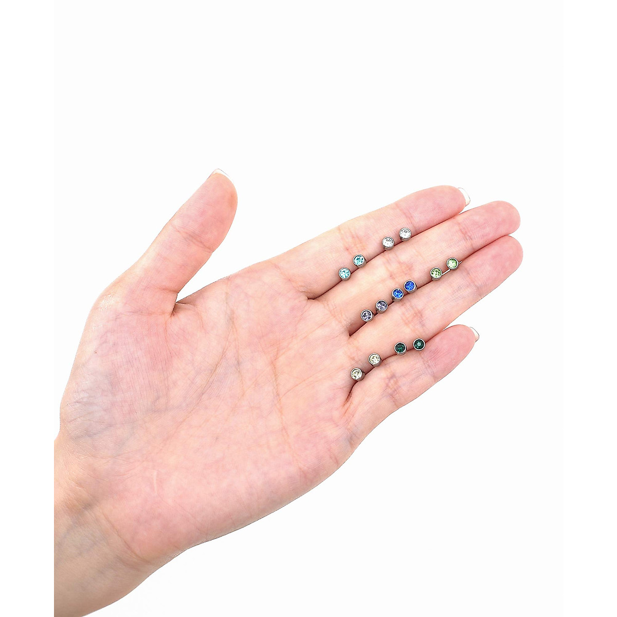 Tornito 14 Pairs Stainless Steel CZ Stud Earrings for Women Multicolor Cubic Zirconia Cartilage Helix Earrings Set Screwback 4MM