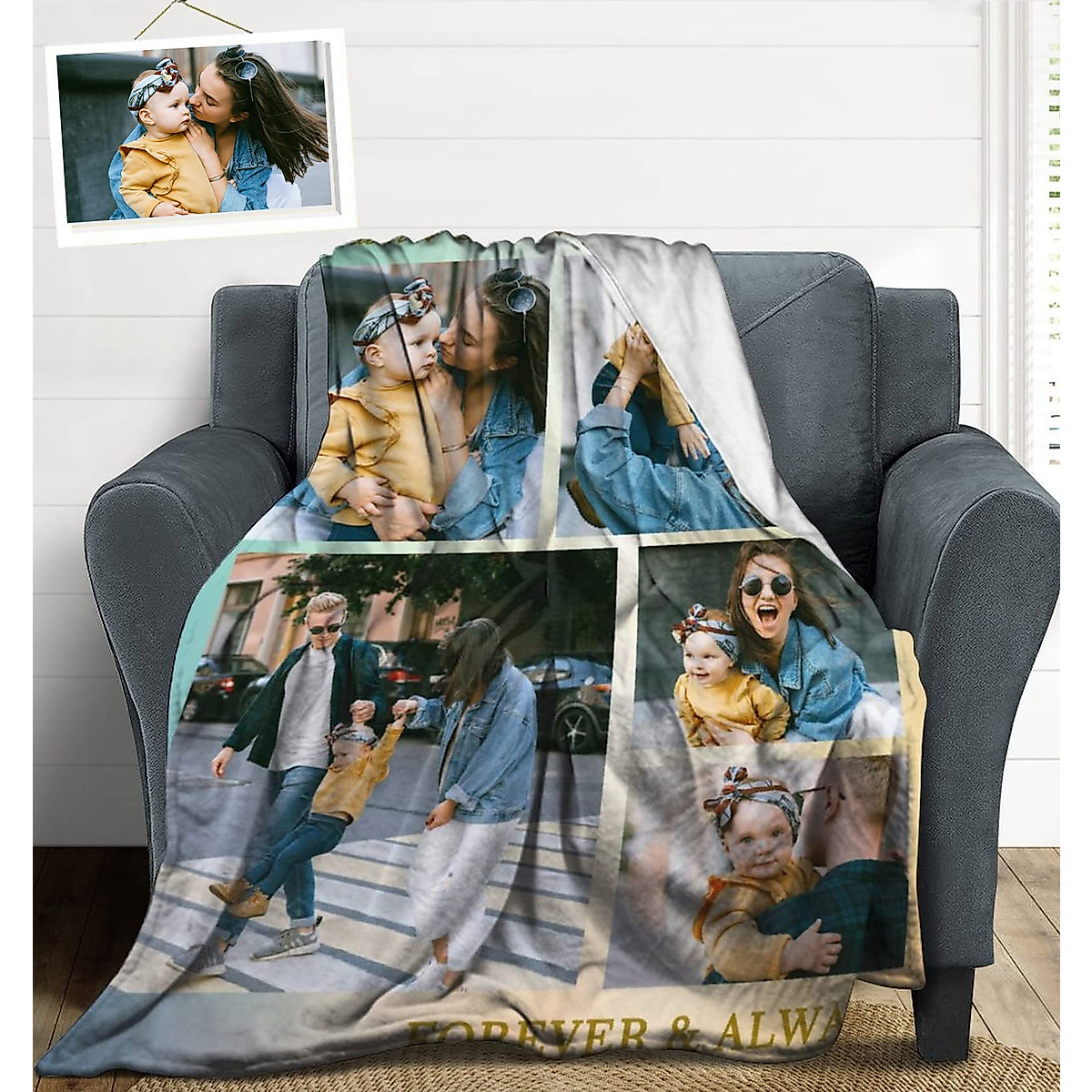 D-Story Custom Blanket with Text Photos,Personalized Customized Picture Blankets for Family Friends Kids Used as Souvenir Birthday Gifts 5 Photos Collage