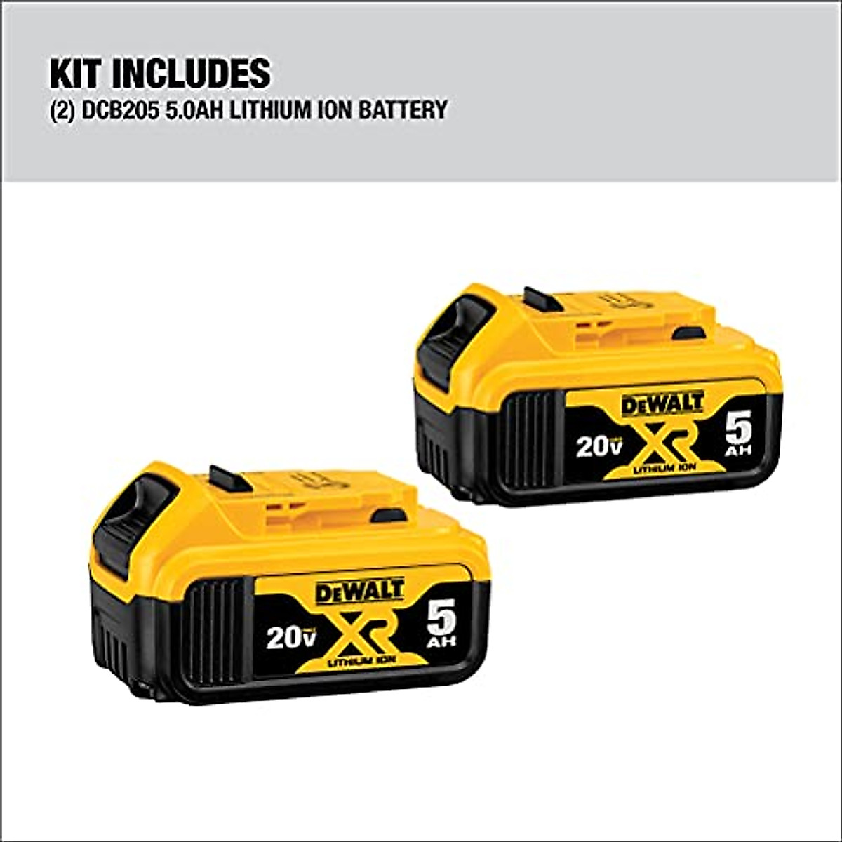 DEWALT 20V MAX Battery, 5 Ah, 2-Pack, Fully Charged in Under 90 Minutes (DCB205-2)