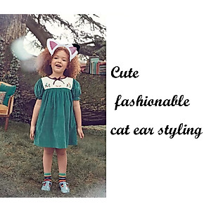 Atvscay Cat Ears Headband Cat Ears Headwear Shiny Flannelette Hair Hoop For Girl Halloween Costume For Dollhouse Party (Elastic Headwear)…