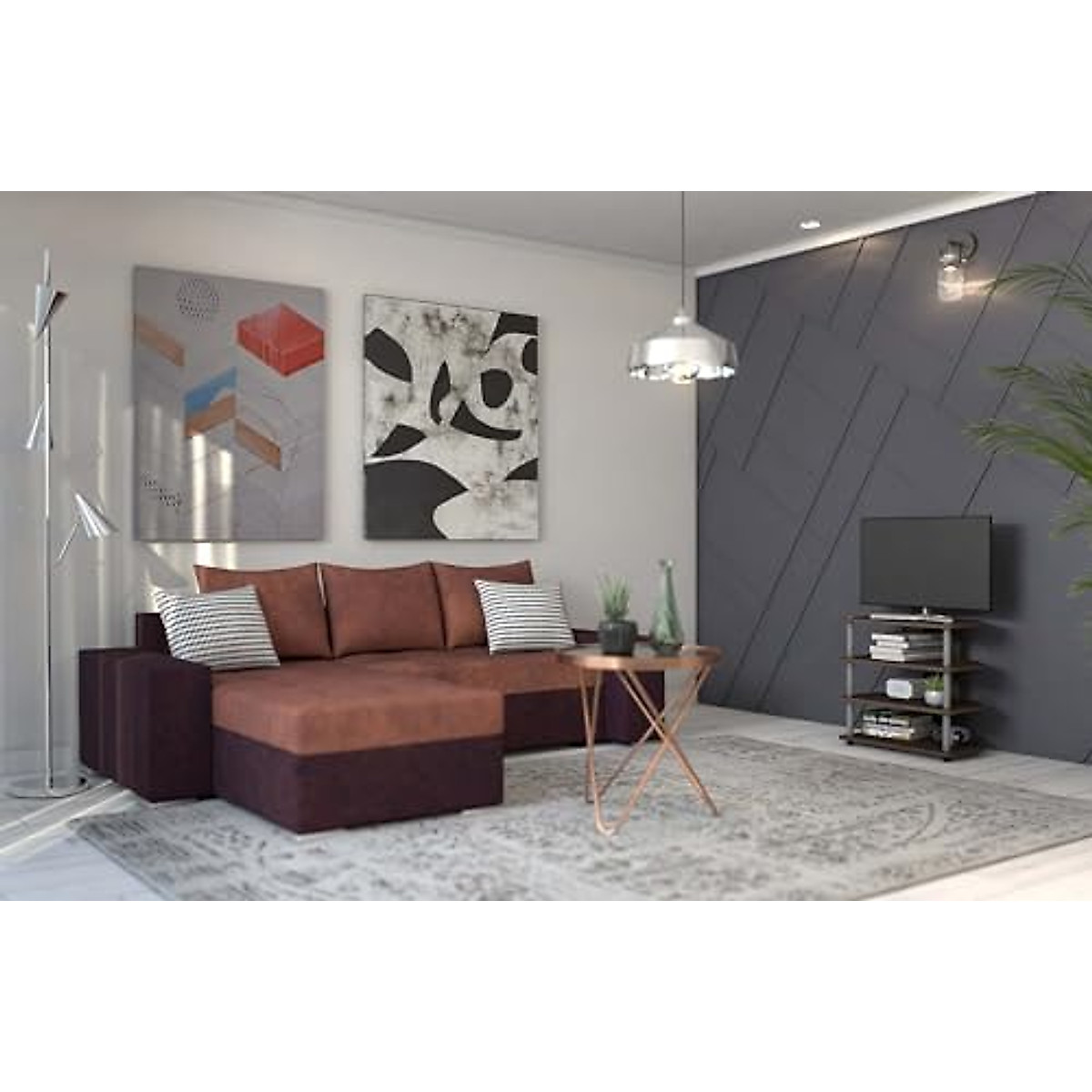 Furinno Turn-N-Tube Easy Assembly 4-Tier Petite Entertainment Center / TV Stand / TV Unit / TV Desk, Espresso/Grey