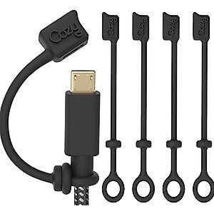 Cozy [4-Piece] USB Caps/Tether for Micro USB Cable & Compatible with Apple Charging Cable (Black)