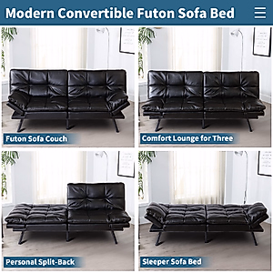 Opoiar Futon,Convertible Sofa Bed,Modern Futon Sofa Bed,Folding Loveseat Sofa,Sleeper Sofa,Futon Couch Bed,Adjustable Armrest&Backrest,Futon Sets for Compact Living Spaces,Apartment,Dorm,Office,Black