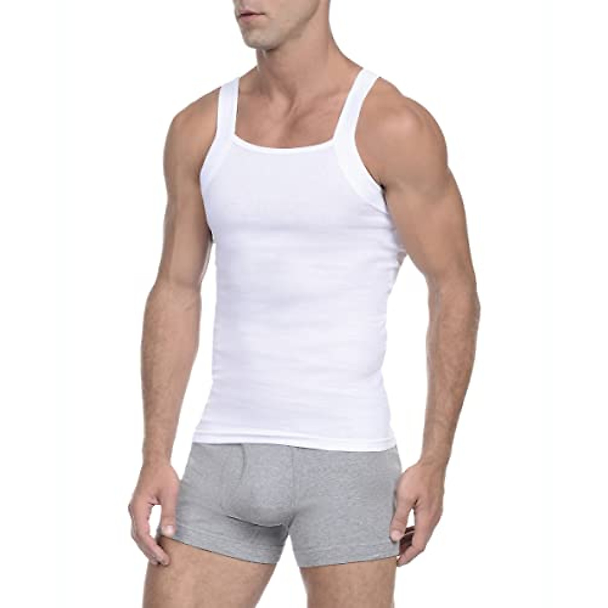 2(X)IST Men's Essential Cotton Square Cut Tank 2-Pack Pure White, Medium