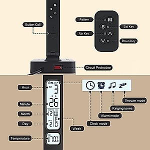LED Foldable Desk Lamp with 2 USB Charging Port & 2 AC Power Outlets, 5 Color& 5 Brightness.Touch Control Dimmable Office/Home Timer Table Lamps with Clock, Alarm, Date, Temperature, Night light.