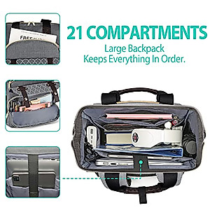 Kuosdaz Travel Backpack for Women Men, Large Wide Open Womens Backpack for Work, Water Resistant Collage Backpack with USB Port, 17.3 Inch School Bookbag Computer Bag for Doctor Teacher Nurse, Grey