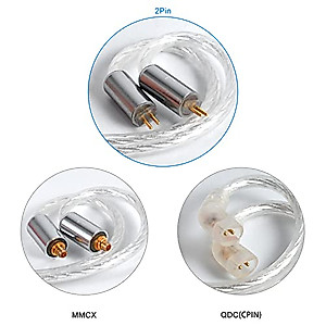YYSEE Earphone Upgrade Cable,0.78mm 2pin Earbuds Replacement Cord,4 Cores OFC Silver Plated Earphones Audio Adapter for KZ ES4 ED16 ZS5 ZS6 ZSR ZST ZS10 (0.78mm,Sliver,Mic)