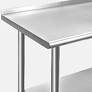 ROCKPOINT Stainless Steel Table for Prep & Work with Backsplash 24x36 Inches, NSF Metal Commercial Kitchen Heavy Duty Table with Adjustable Under Shelf and Table Foot for Restaurant, Home and Hotel