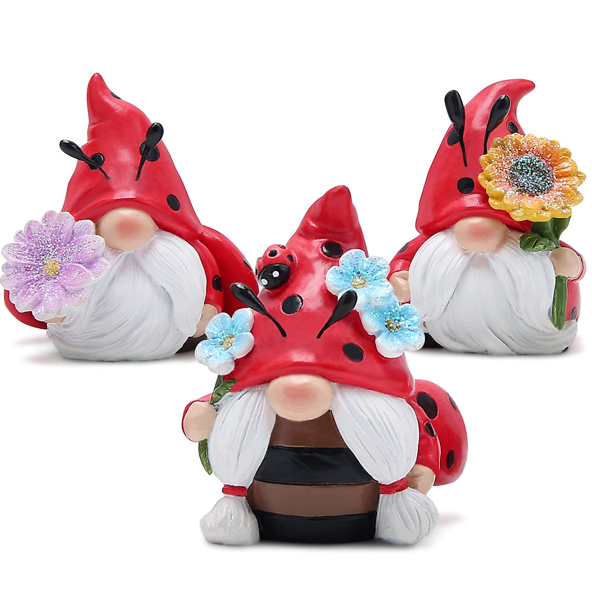 Hodao Ladybug Gnomes 3PCS Ladybug Kitchen Tiered Tray Decor Ladybird Gnomes Resin Swedish Tomte Scandinavian Figurine Spring Summer Decorations Indoor Home Decor