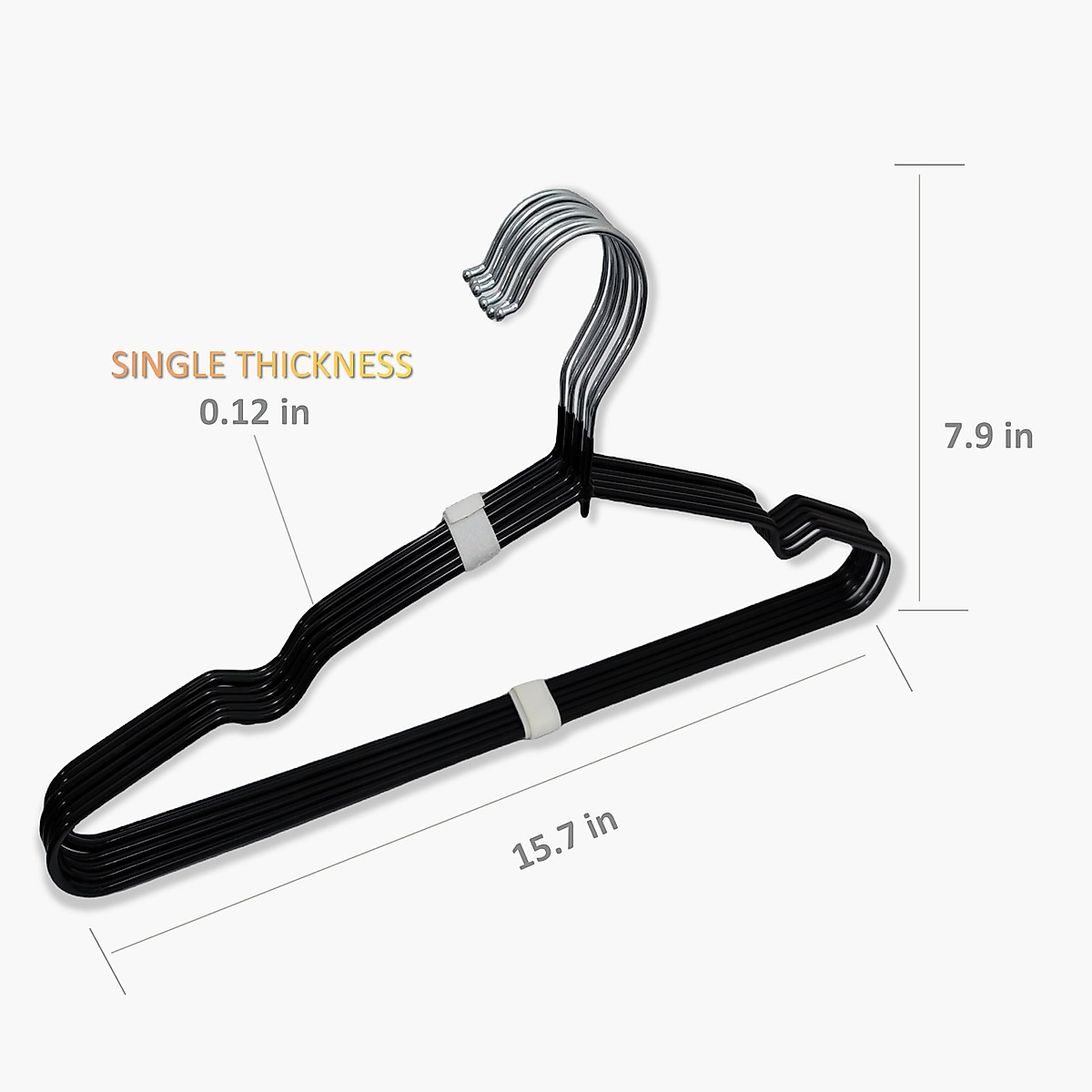Stainless Steel Immersion Rubber Process Hangers 12 Pack, Heavy Duty Black Hangers for Coats, Pants & Dress Clothes, Non Slip Clothes Hanger Set, Space Saving Ultra Thin Hangers for Clothing