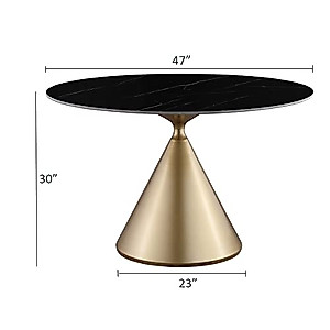 Morden Fort Round Dining Table Modern Luxury Table with Gold Metal Bottom for Dining Room, Home Kitchen, Restaurant – Black