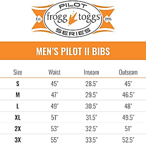 FROGG TOGGS Men's Pilot II Guide Waterproof Breathable Rain Bib, X-Large, Black/Charcoal