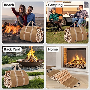 GoCampDirect Firewood Carriers with Handles - 39×18Inch Log Carrier | Package Waxed Canvas Firewood Bag Carrier | Water Resistant Firewood Tote Wood Carrying Bag for Camping Indoor - Khaki