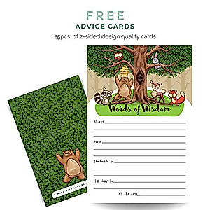 Fingerprint Tree Canvas - The Alternative to A Baby Shower Guest Book - with 25 Complimentary Good Advice Cards & Ink, Woodland
