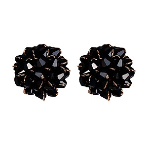 Stud Earrings for Women Black Crystal Flower Cluster Bohemian Sterling Silver Boho Statement Ball Beads
