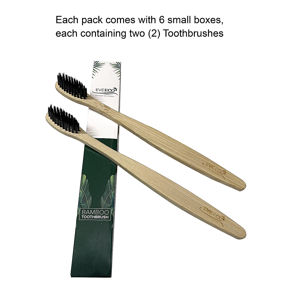 EveEco 12 Count I Bamboo Toothbrush I Soft Bristles Best for Sensitive Gums I Charcoal I Vegan I Natural Wood I BPA Fee I Recyclable I Compostable I Biodegradable | Environmentally Friendly