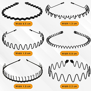 KAC Pack of 6 Unisex Wavy hair bands Non Slip Metal Head Bands for Sports, Outdoor and Yoga, Black, 6 Piece Set