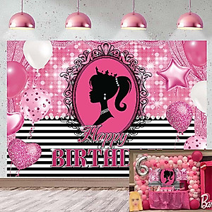 Princess Birthday Backdrop 7x5FT Pink Princess Theme Photography Backdrop for Girls Birthday Party Decorations Photo Props for Girl Party Favor (84x60 inch)