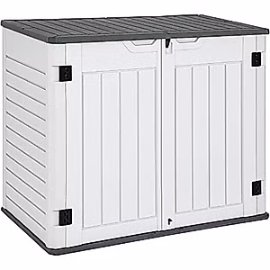 YITAHOME Outdoor Horizontal Storage Sheds, Weather Resistant Resin Tool Shed, Multi-Opening Door for Easy Storage of Bike, Trash Cans, Garden Tools, Lawn Mowers, 27 cu ft, Waterproof, Lockable