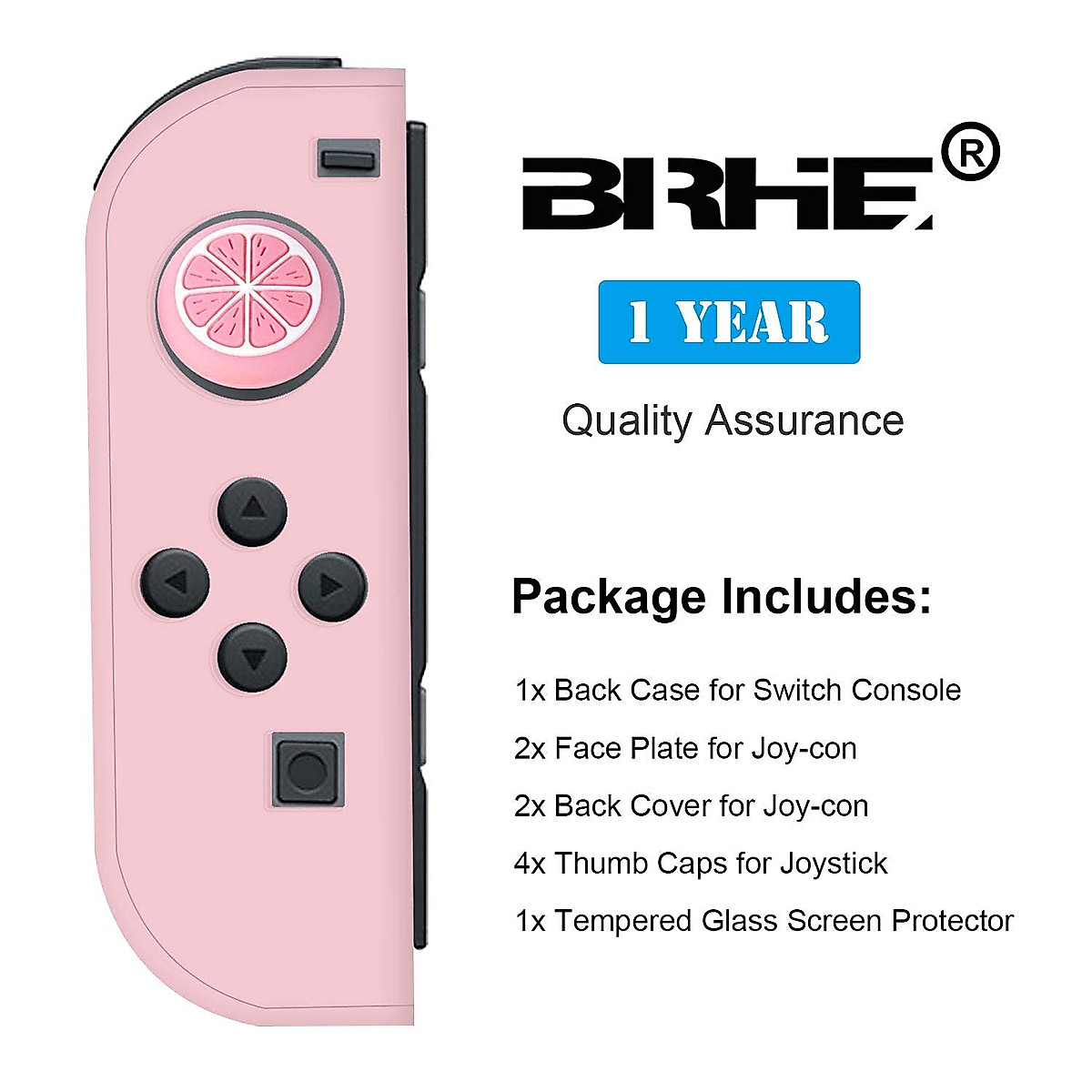 BRHE Protector Case for Nintendo Switch Cover Case with Glass Screen Protector, Anti-Scratch Shock-Absorption Grip Cover-Pink